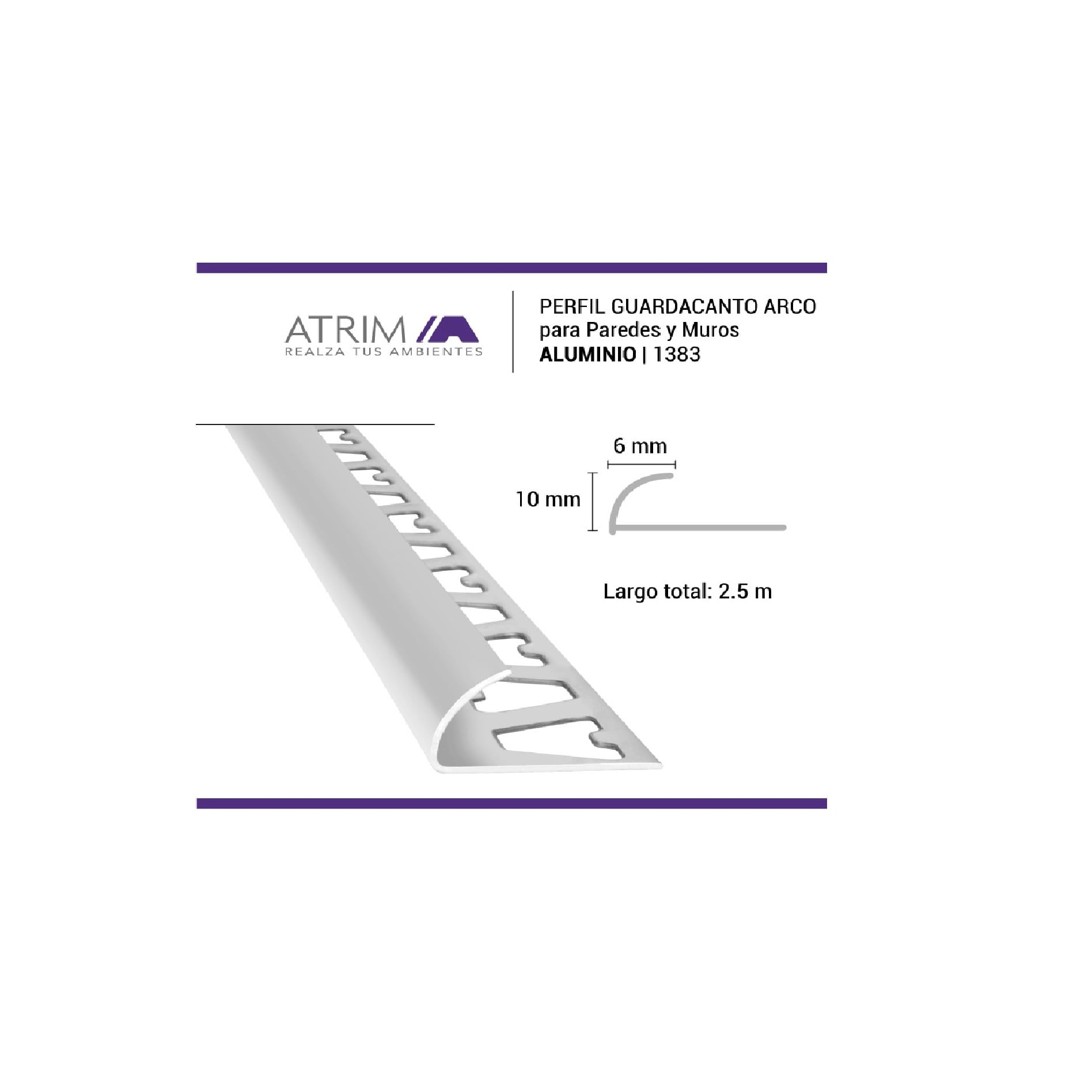 Guardacanto Atrim Arco Cromo Mate 10mm 1383 - Supermat