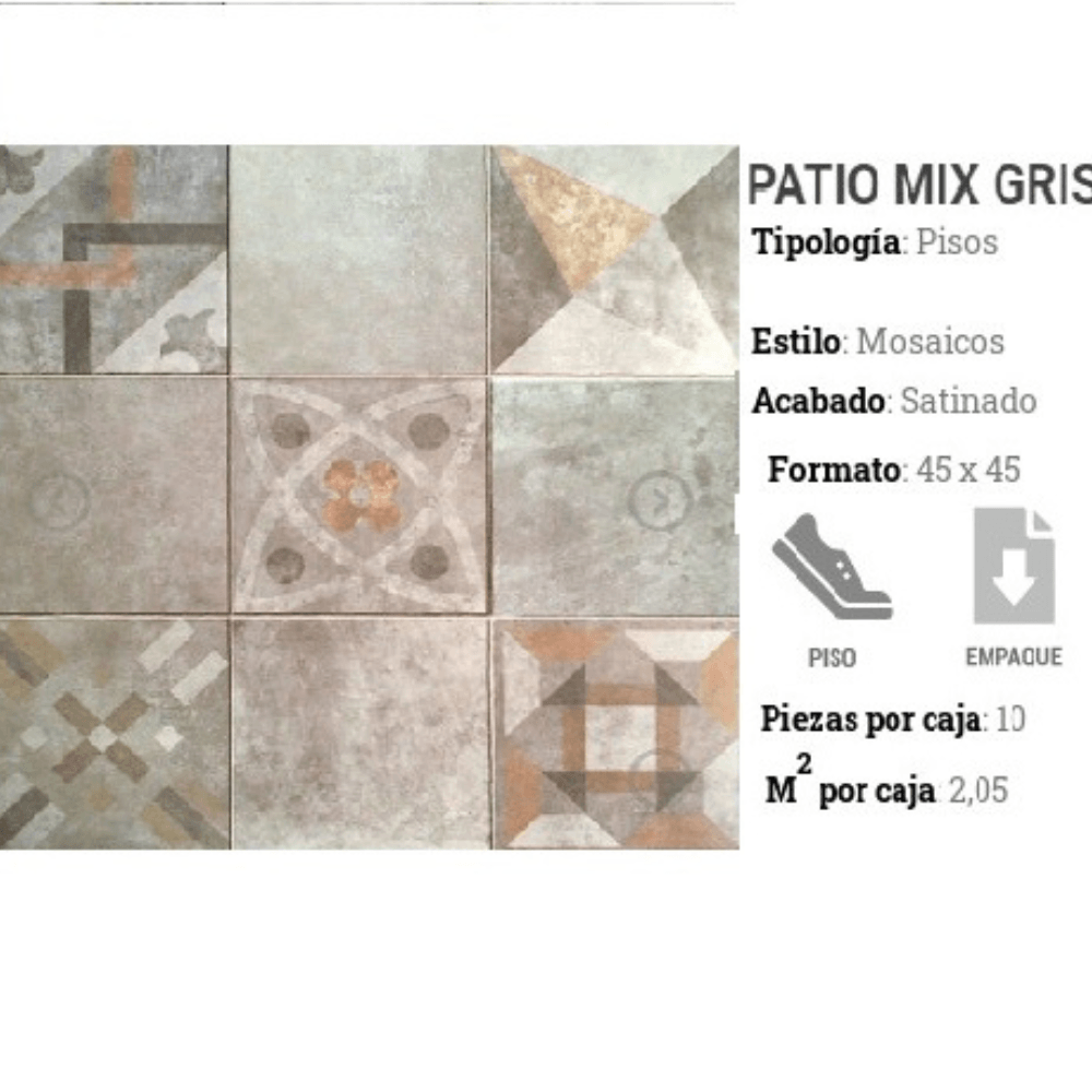 Cerámica Scop Patio Mix Gris 45.3x45.3 - Supermat