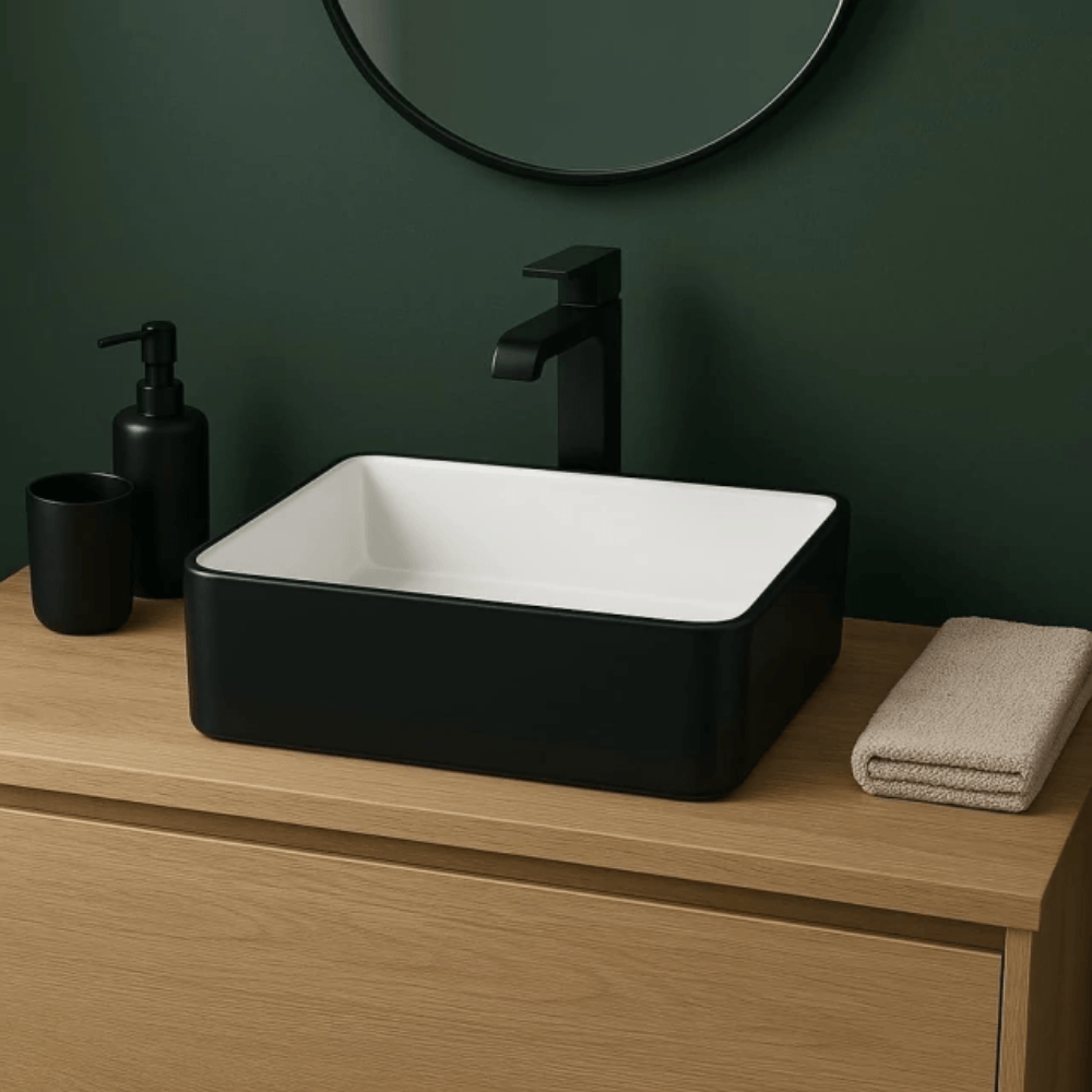 Bacha de Apoyo PF Rectangular Zenblock Blanco y Negro Mate - Supermat